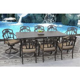 Palm Tree Outdoor Patio 9pc Dining Set with 42x84 Inch Rectangle Table ...